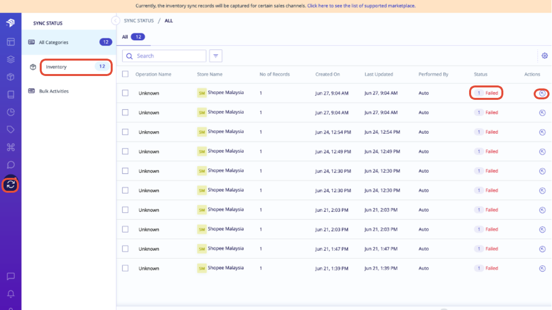 Sync Status Dashboard – Anchanto